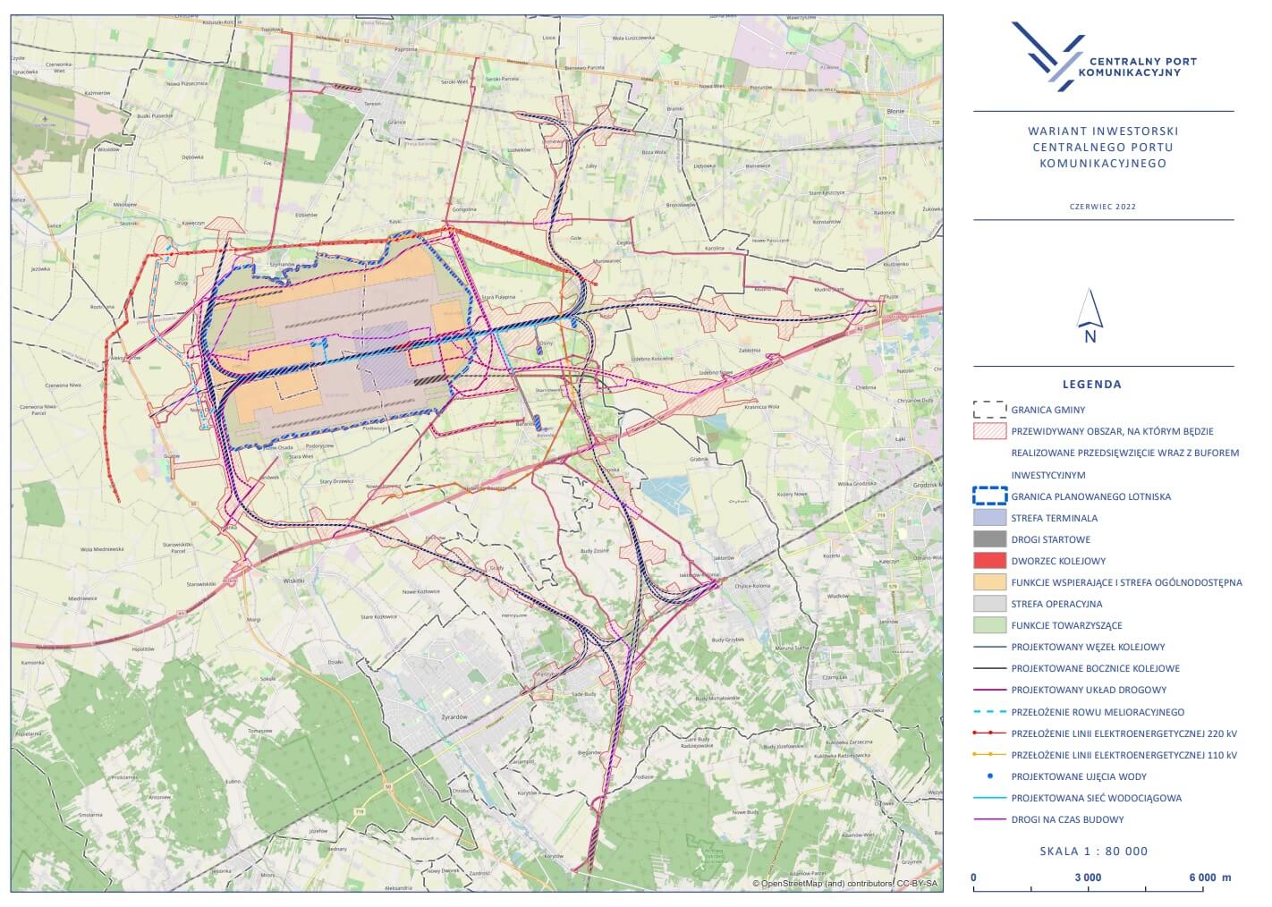 CPK Lokalizacja Centralnego Portu Lotniczego 2025 - Kolej i drogi